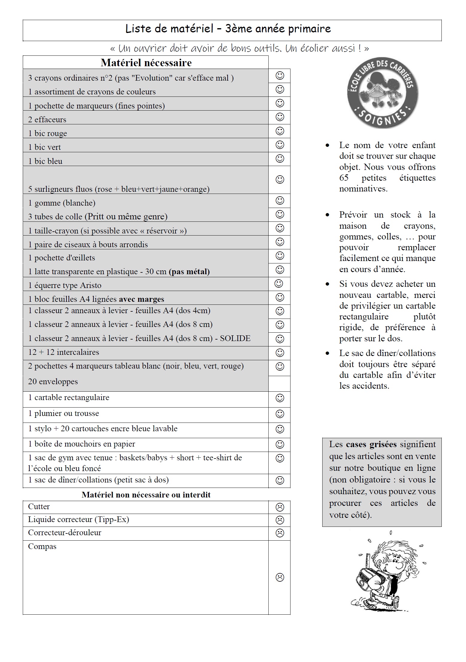 P3 – liste de matériel – Ecole des Carrières P3 – liste de matériel – Ecole des Carrières